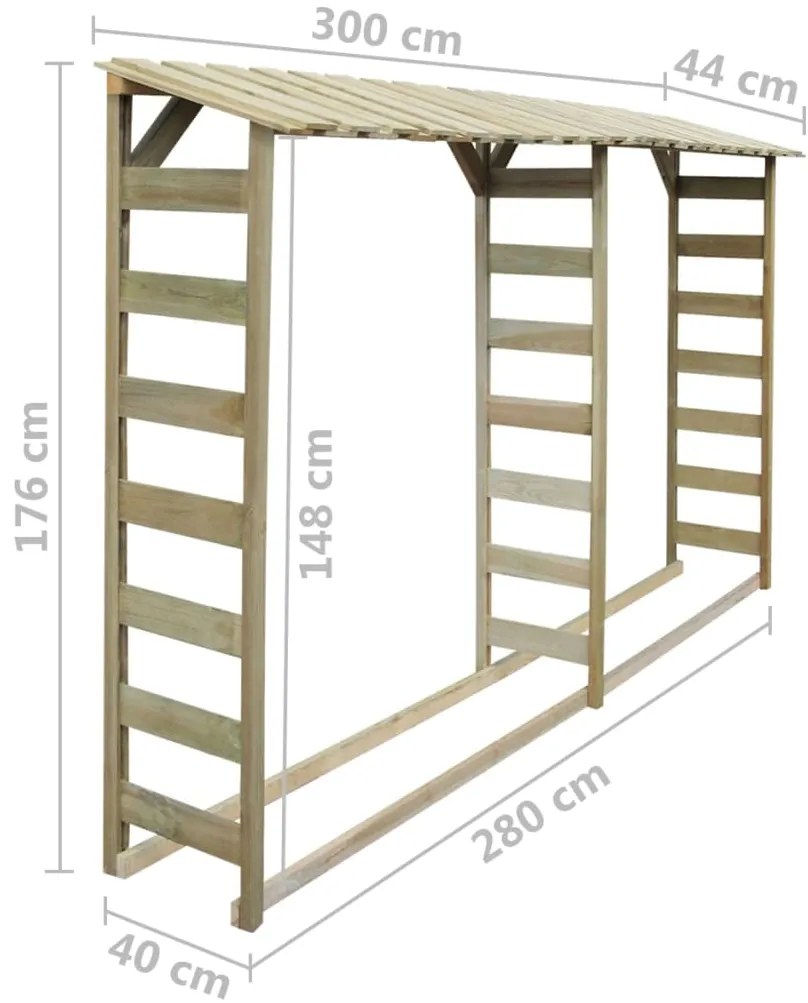 vidaXL Dvojitá kůlna na dříví, 300x44x176 cm, impregnované borovice