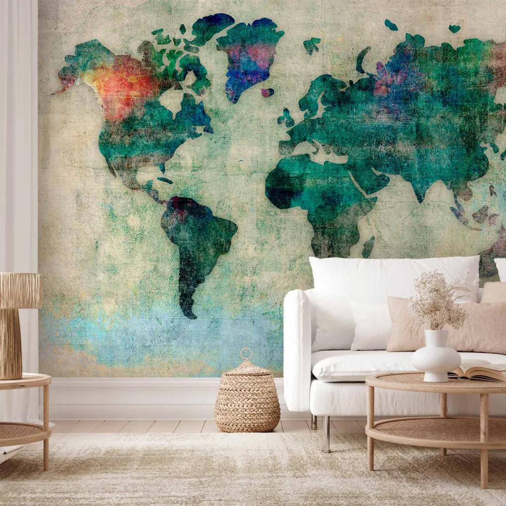 Fototapeta Abstrakce - retro mapa světa v tyrkysových odstínech na béžovém pozadí