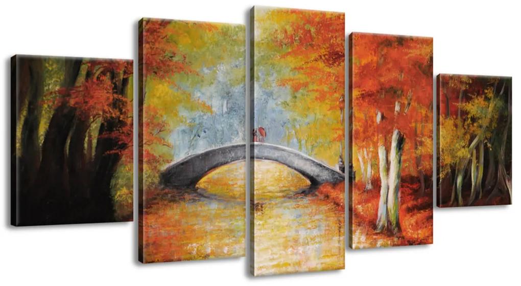 Gario Ručně malovaný obraz Po podzimním mostě - 5 dílný Rozměry: 100 x 70 cm