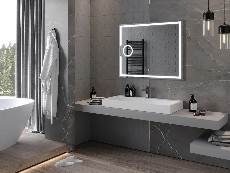 Mexen Onyx, LED koupelnové zrcadlo s podsvícením a kosmetickým zrcátkem 100x80 cm, 6000K, ochrana proti zamlžování, 9813-100-080-611-00