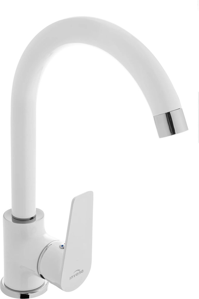 Invena Dokos, dřezová baterie s otočným ramenem, bílá-chrom, INV-BZ-19-002-V