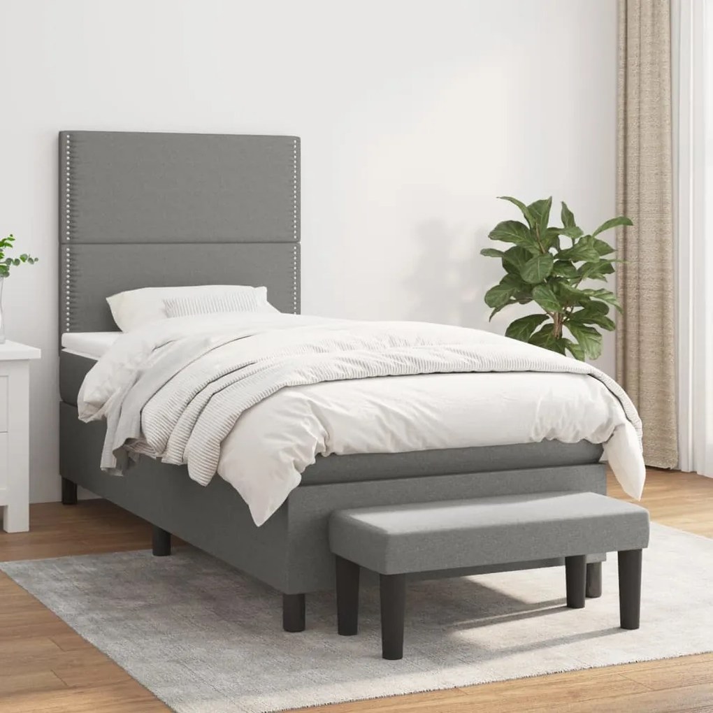 Box spring postel s matrací tmavě šedá 100 x 200 cm textil 3136494
