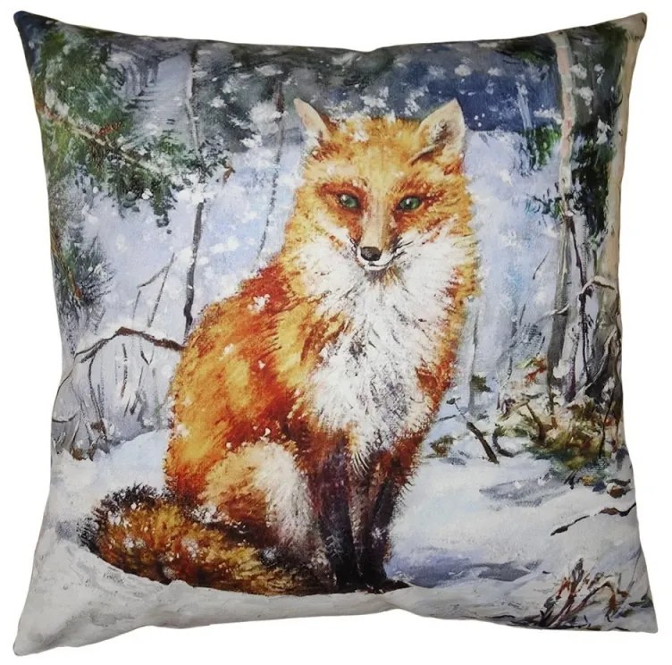 Zimní sametový povlak na polštář s liškou Fox - 45*45 cm