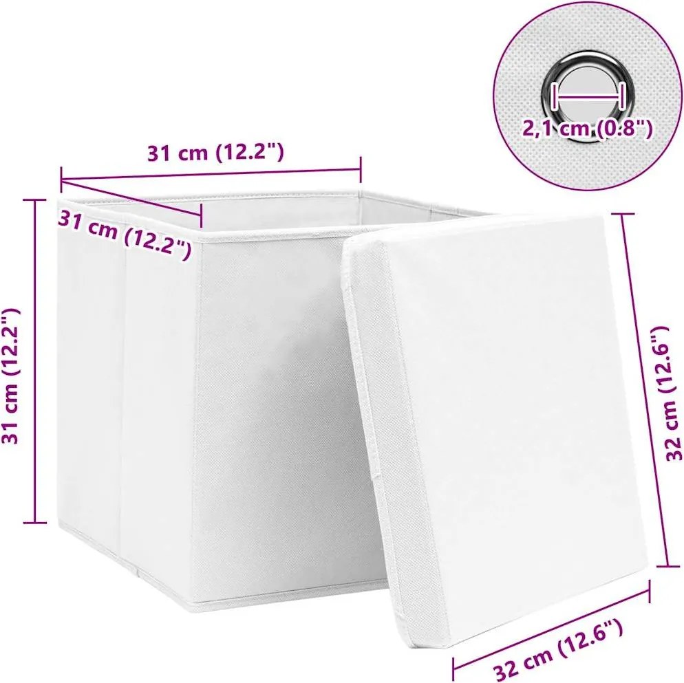 Úložné boxy s víky 10 ks bílé 32 x 32 x 32 cm textil 288352