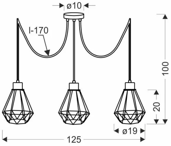 Lustr na lanku PRIMO 3xE27/60W/230V pavouk černá/zlatá