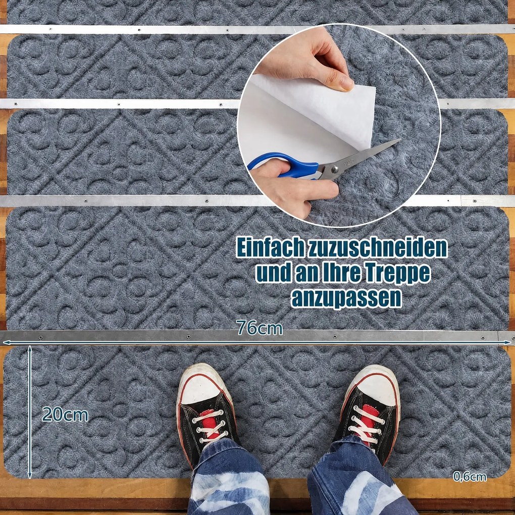 Costway 15 Koberce na schody Protiskluzové koberce na schody 76 cm – světle šedá