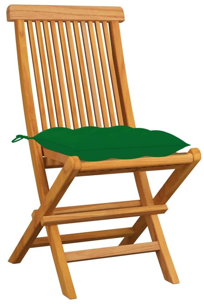 Zahradní židle se zelenými poduškami 8 ks masivní teak,  3072937