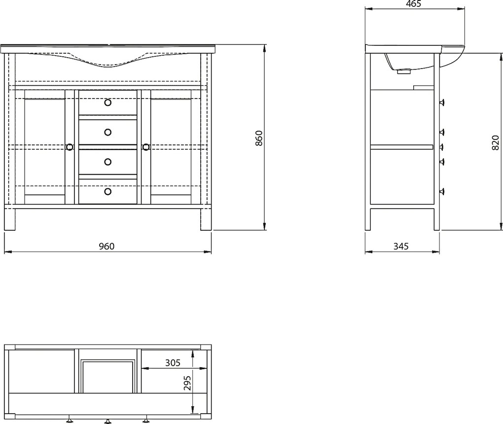 Sapho Ambra koupelnová skříňka pod umyvadlo 96 x 82 x 34,5 cm mořený smrk hnědá AB1040