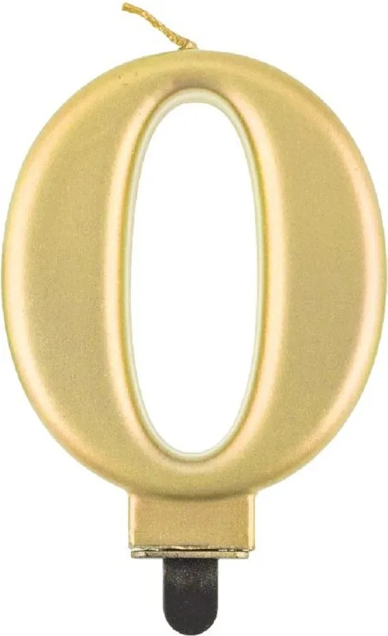 GoDan - svíčka dortová číslice 0, metalická, zlatá 8 cm