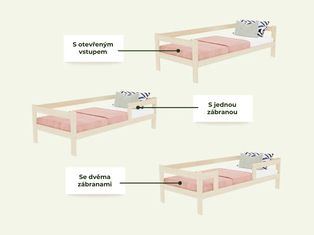 Benlemi Jednolůžková postel ze dřeva SAFE 5v1 se zábranou Zvolte barvu: Béžová, Zvolte rozměr: 140x200 cm, Zvolte zábranu: S otevřeným vstupem