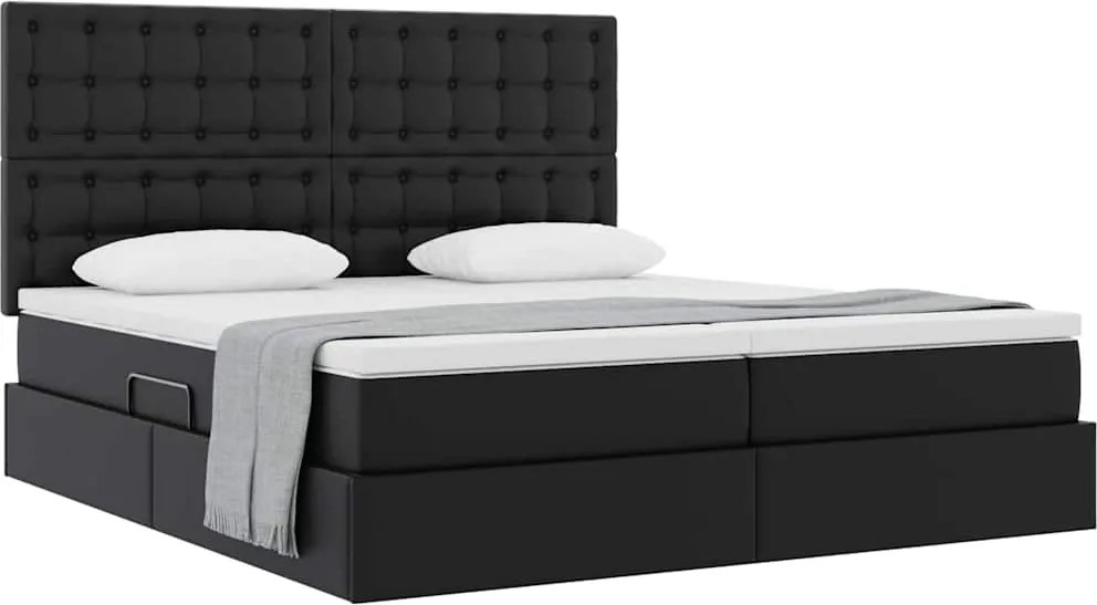 Postel s úložným prostorem a matrací s čelo Černá 200 x 200 cm 3372181