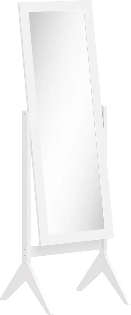 HOMCOM Stojací zrcadlo Elegantní celoplošné zrcadlo se zvýšenými nožičkami, MDF, snadná údržba, bílé, 47x46x148cm, do ložnice a předsíně |