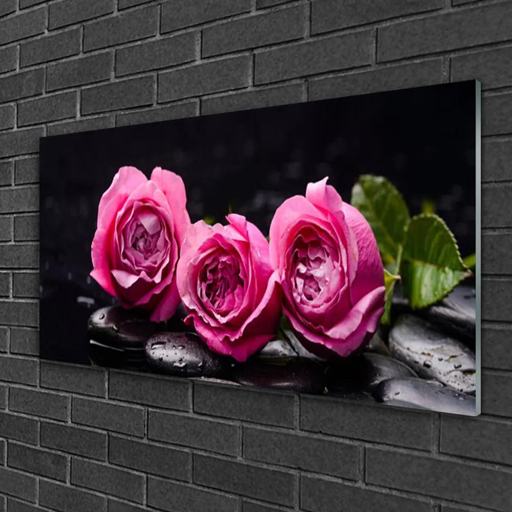 Obraz na skle Růže Kameny Zen Lázně Příroda 100x50 cm