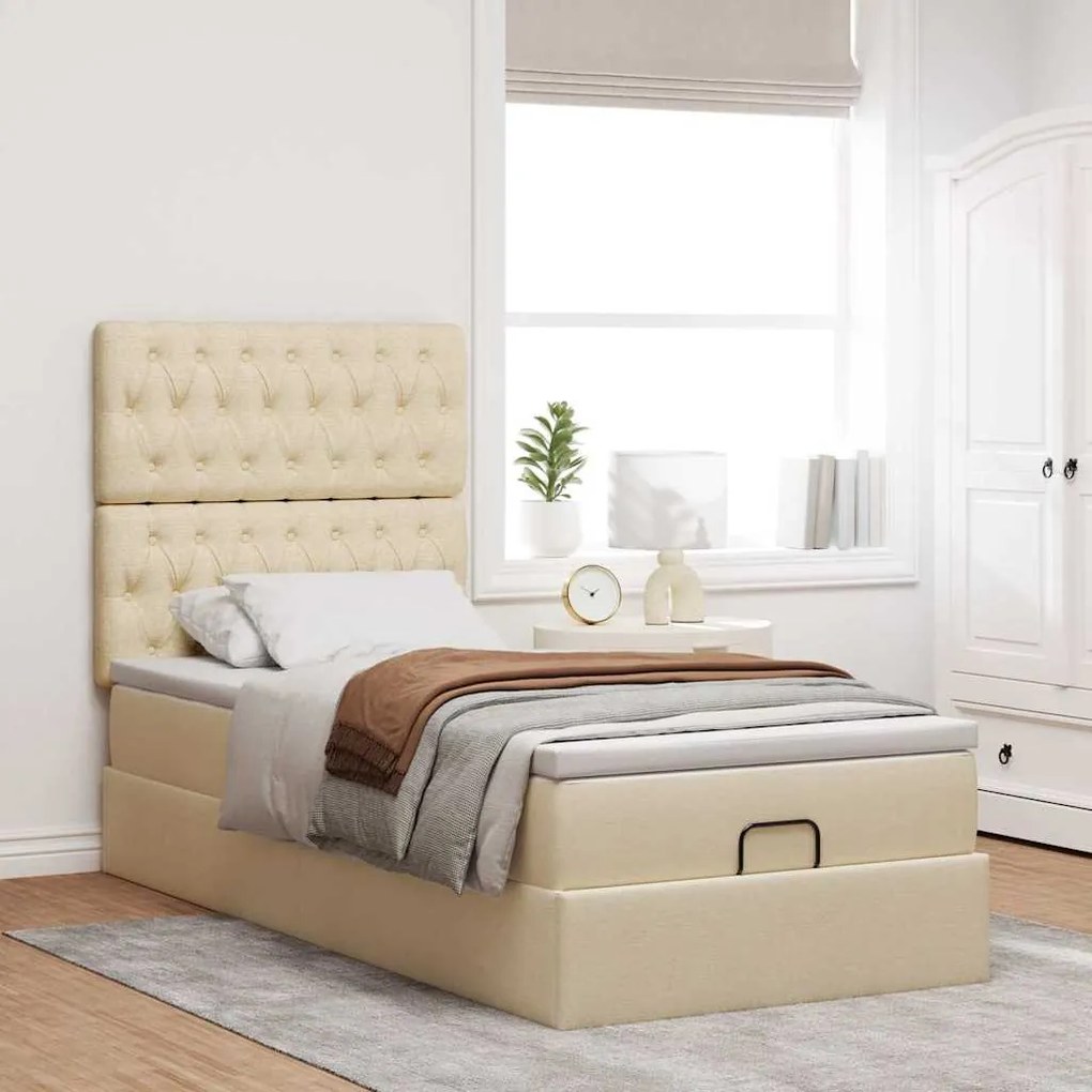 Osmanský rám postele s matrací krémově 80x200cm textil 3313200