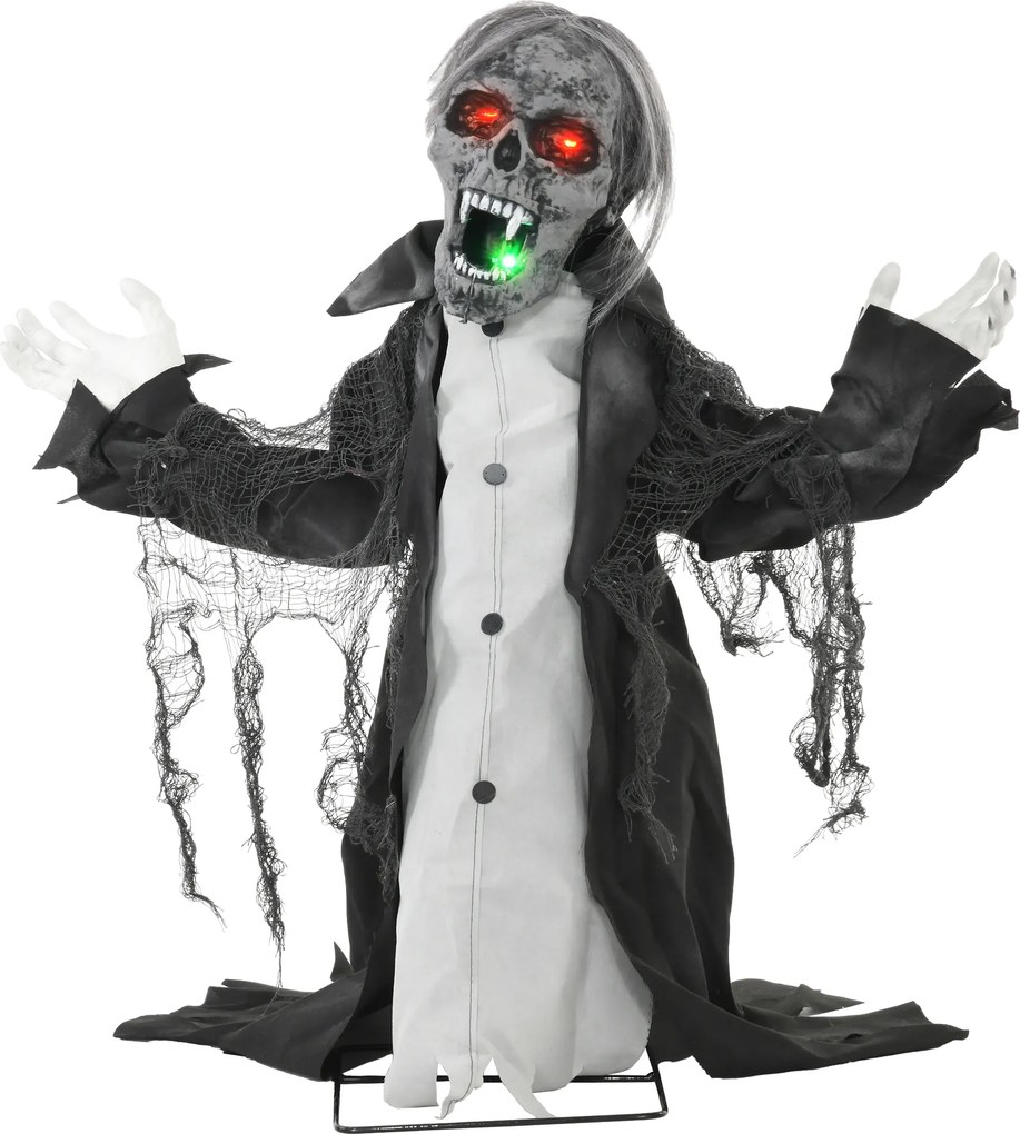 HOMCOM Halloweenská dekorace 75cm kostra s červenýma svítícíma očima a zvukem vytí, ovládaná pohybem, pro zahradu a interiér | Aosom.de
