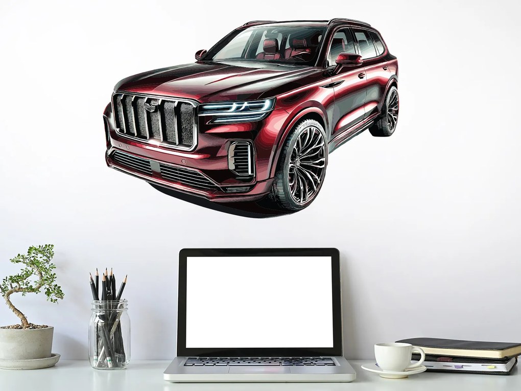 Červené auto SUV samolepka na zeď arch 46 x 31 cm