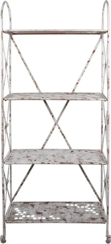 Bílo-hnědý antik kovový zahradní regál se včelkami Bee - 76*47*177 cm