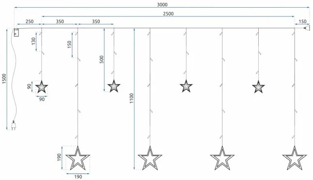 LED závěs GL2005 barevné hvězdy, s dálkovým ovládáním