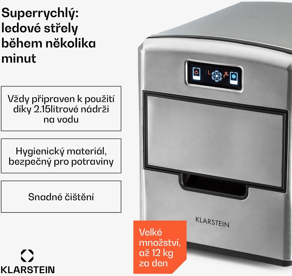 Klarstein Metropolitan, výrobník ledu, 12 kg/24 h, digitální displej