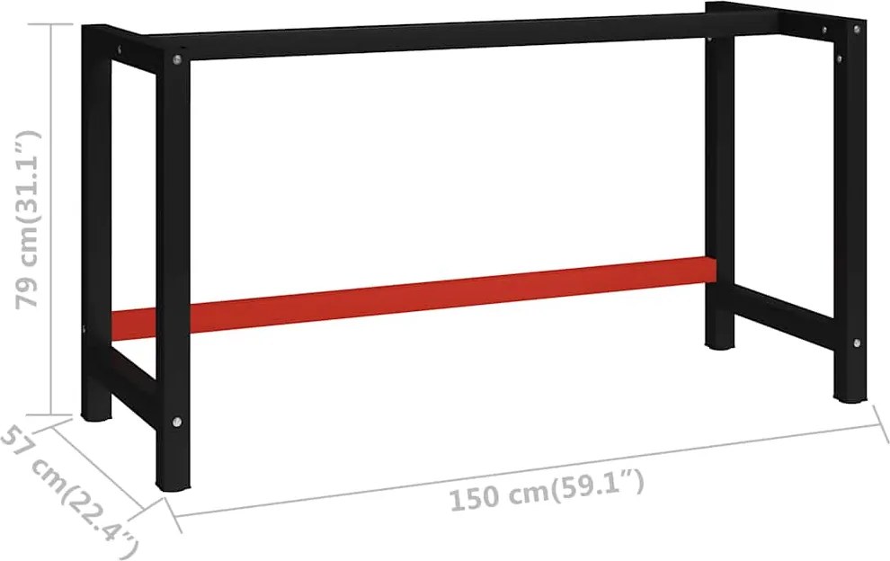 Kovový rám pracovního stolu 150 x 57 x 79 cm černá a červená 147929
