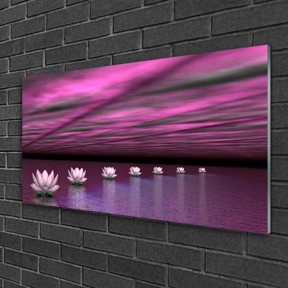 Obraz na skle Květiny Voda Rostlina Příroda 140x70 cm