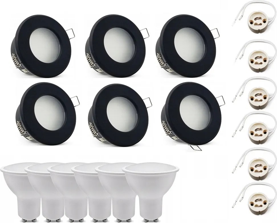 Sada 6x Hermetické svítidlo pro Podbití IP44 6x GU10 Led 5W 6x objímka
