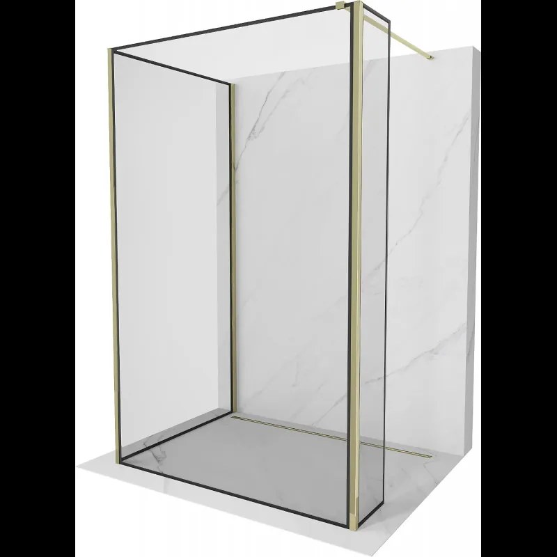 Mexen Kioto sprchová stěna Walk-in 130 x 100 x 40 cm, černý vzor, zlatá - 800-130-100-221-50-70-040