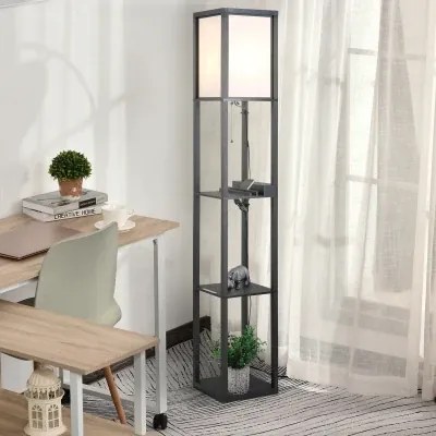 HOMCOM moderní stojací lampa, úsporná podlahová lampa s policemi z bavlny, MDF 26 x 160 cm, černá a bílá