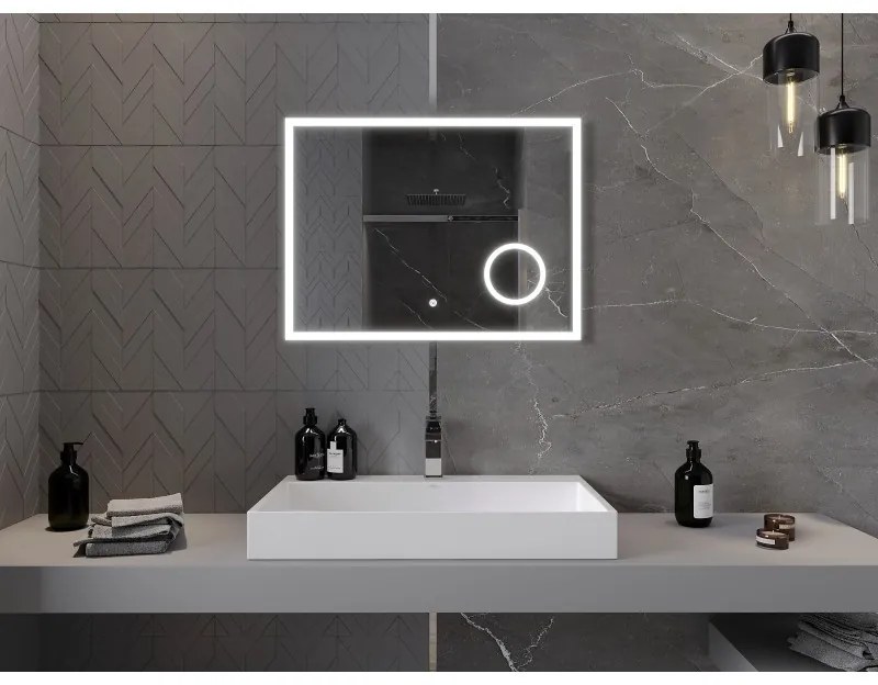 Mexen Kala podsvícené koupelnové zrcadlo s kosmetickým zrcátkem 80 x 60 cm, LED 6000K, ventilátor - 9820-080-060-611-00