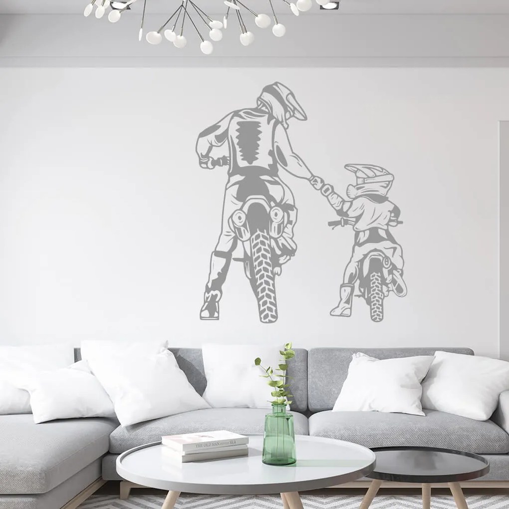 Živá Zeď Samolepka na zeď Motokros otec a syn Barva: šedá, Velikost: 80 x 70 cm