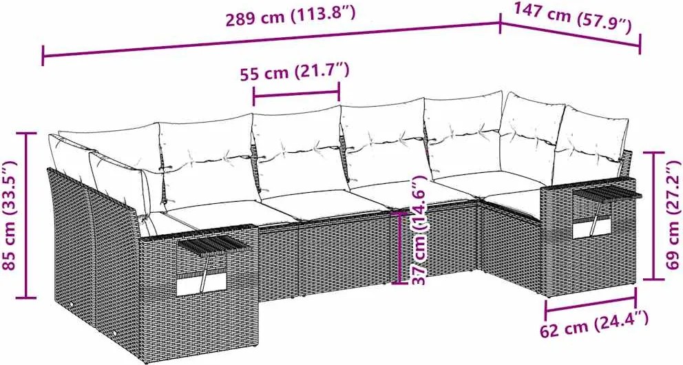 7dílná zahradní sedací souprava a podušky světle šedá polyratan 3252929