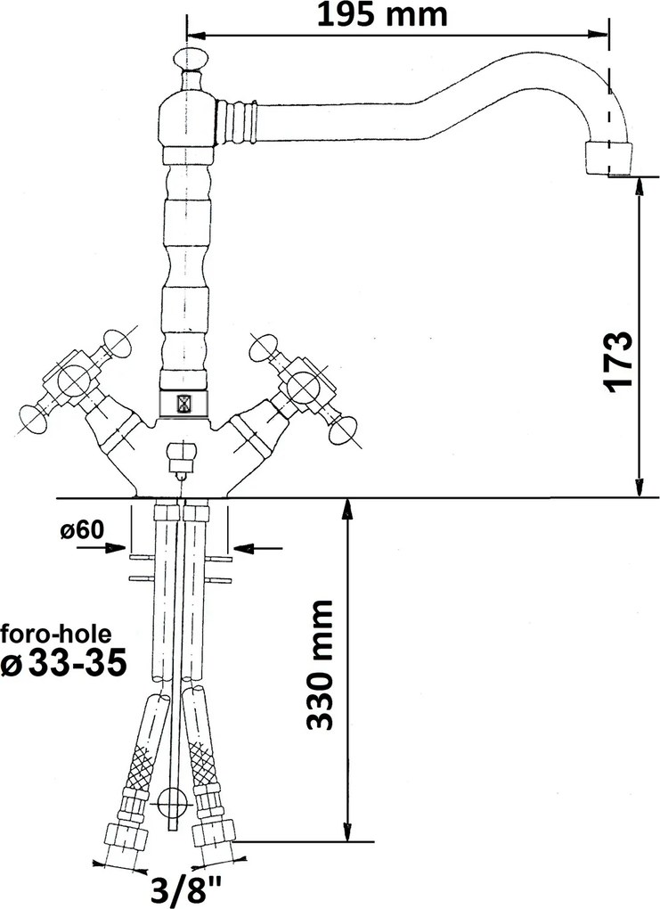 Sapho Sapho, ANTEA stojánková umyvadlová baterie s retro hubicí s výpustí, bronz, 3376