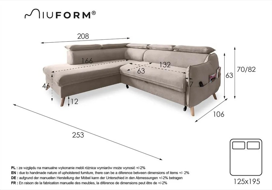 Světle růžová sametová rozkládací rohová pohovka (levý roh) Sweet Harmony – Miuform