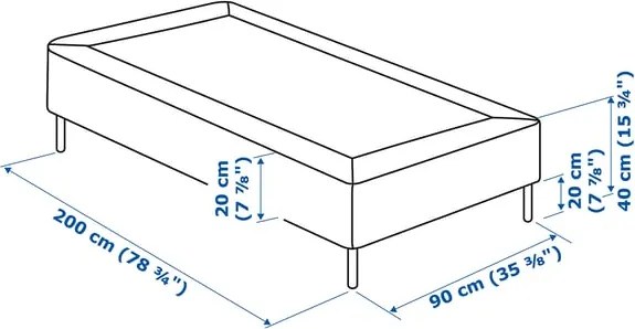 LYNGÖR Pružinový rám pod matraci s nohami, tmavě šedá, 90x200 cm