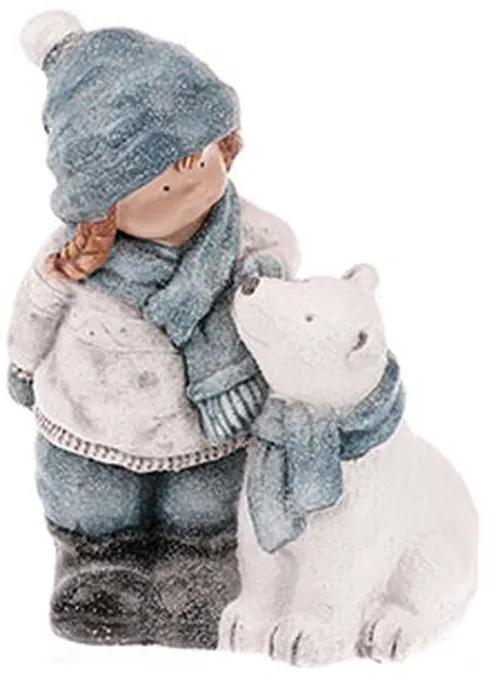 Figurka zimního dítěte- holka s medvídkem, 35 cm