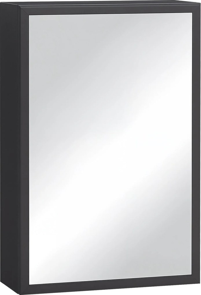 Zrcadlová skříňka do koupelny Kleankin, koupelnová skříňka se zrcadlovými dveřmi, závěsná skříňka, černá, 40 x 15 x 60 cm | Aosom