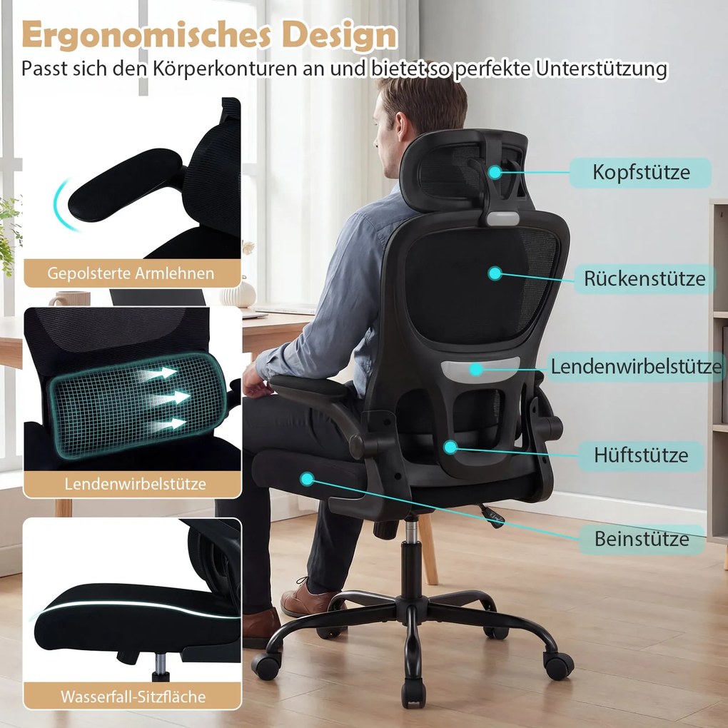 Costway Ergonomická kancelářská židle Stolní židle s bederní opěrkou