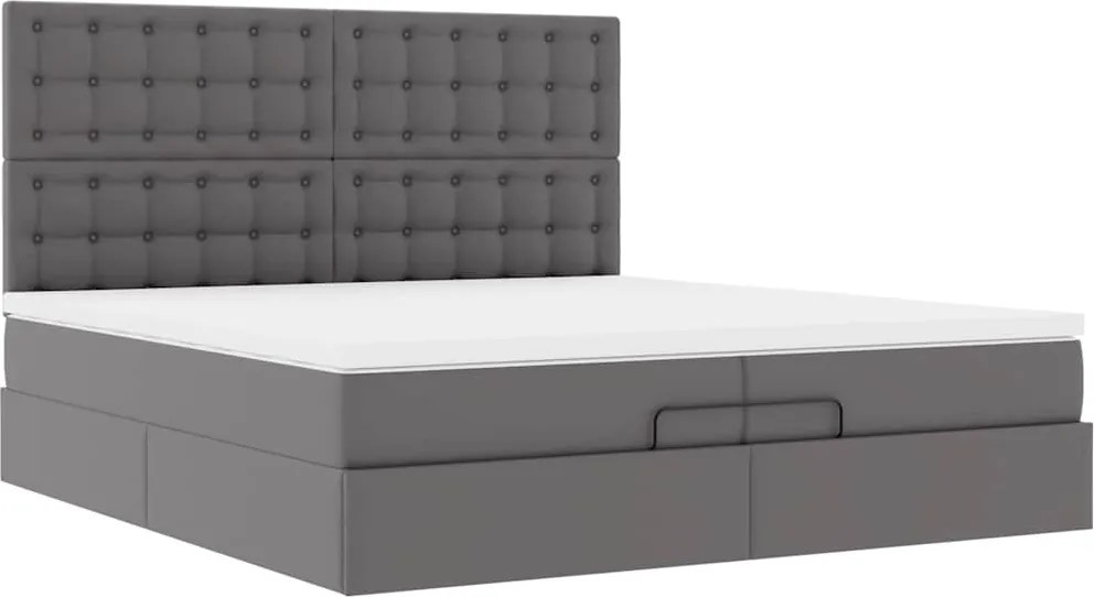 Osmanský rám postele s matrací šedá 200x200cm umělá kůže 3313873