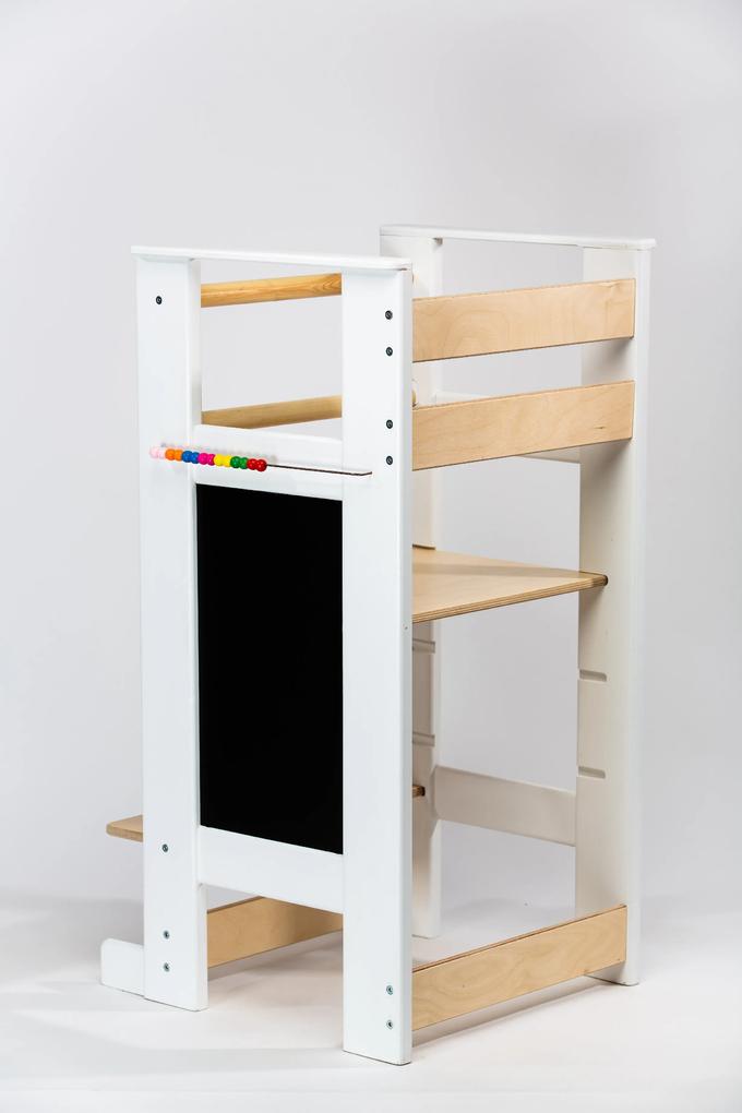 Lucas Wood Style učící věž Žofka - bílá/přírodní Učící věž s tabulí a kuličkami: bílá/přírodní