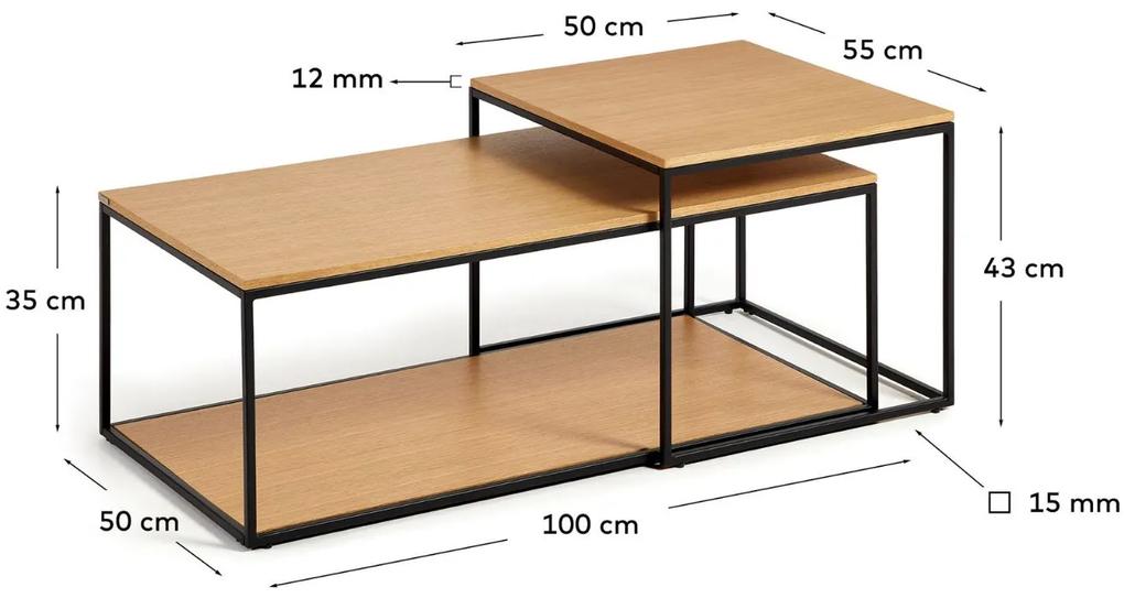 Set dvou dubových konferenčních stolků Kave Home Yoana 100x50/ 50x55 cm