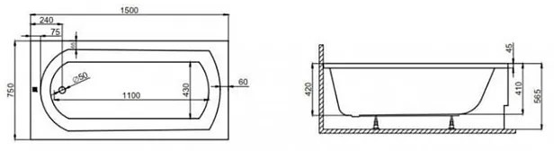 Polimat Akrylátová obdélníková vana Classic 120x70 (130x70, 140x70, 150x70, 150x75, 160x70, 170x70, 170x75, 180x80) Barva: Bílá, Rozměry (cm): 170x70