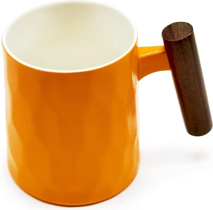 Porcelánový hrnek s dřevěnou rukojetí Clementine Facette, 400 ml – matný, oranžový
