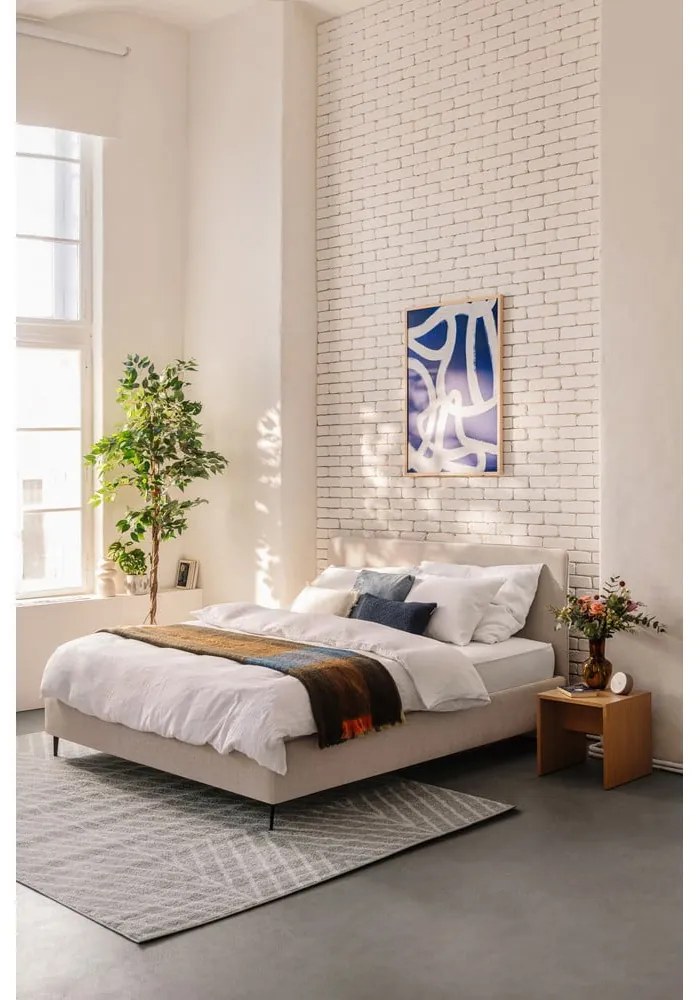 Béžová čalouněná dvoulůžková postel s roštem 180x200 cm Noira Slim - II. jakost – Bonami Selection