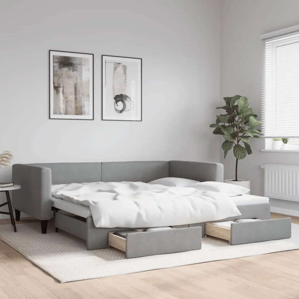 Válenda s přistýlkou a zásuvkami světle šedá 100x200 cm textil 3196619