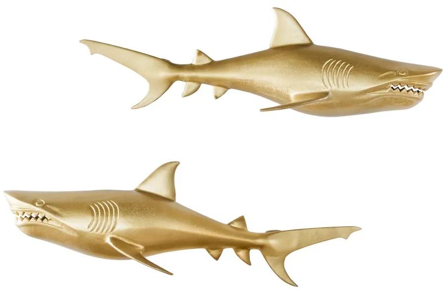 Nástěnná dekorace žralok DAKENTA 2 ks Dekorhome Stříbrná
