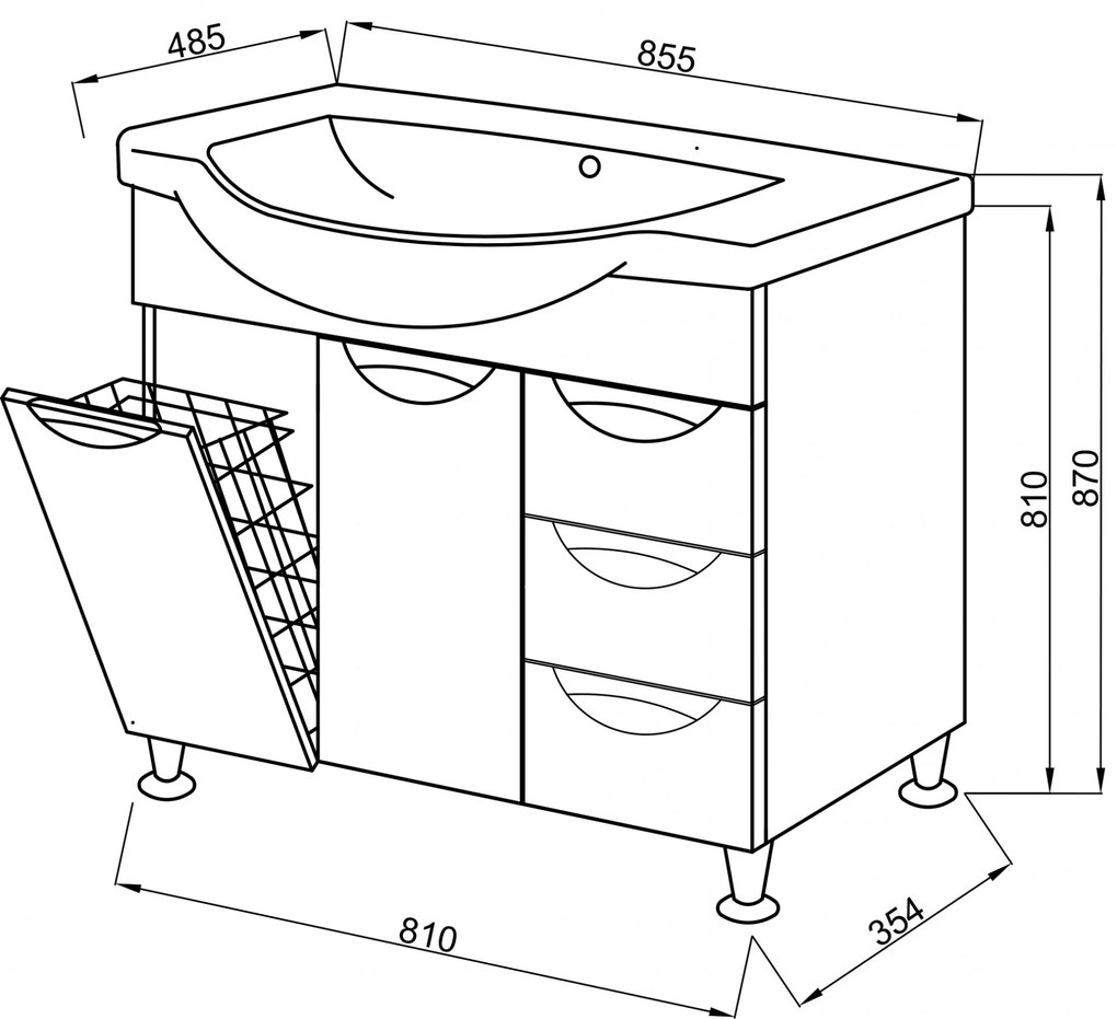 Kingsbath Oscaro 85 koupelnová skříňka s umyvadlem a košem na prádlo