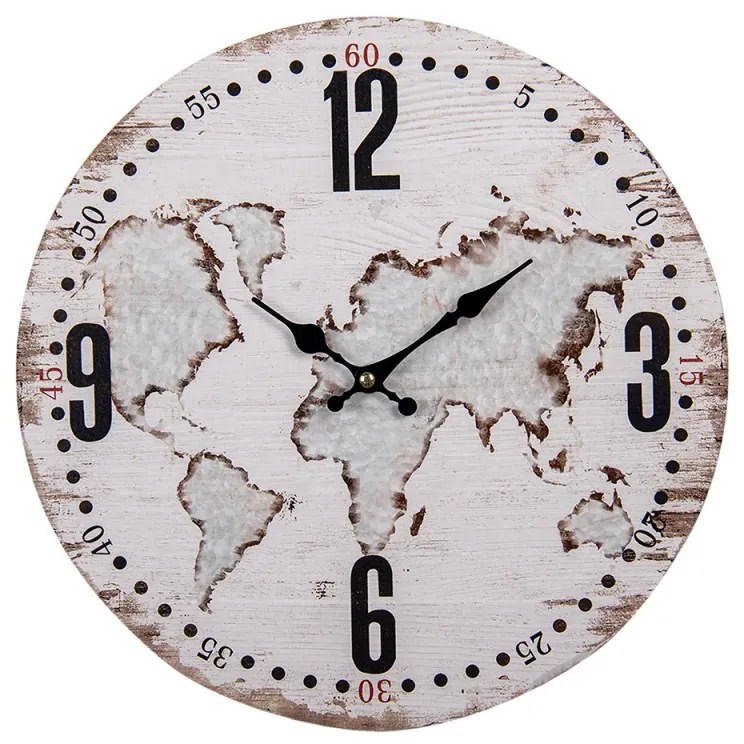 Nástěnné dřevěné hodiny s mapou 34 cm (Clayre &amp; Eef)