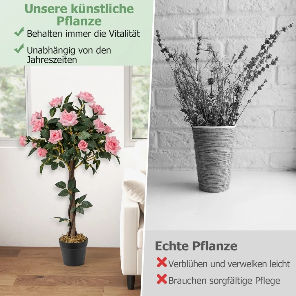 Costway 93 cm růže strom s 21 borovicových růží a přírodní kmen umělý strom