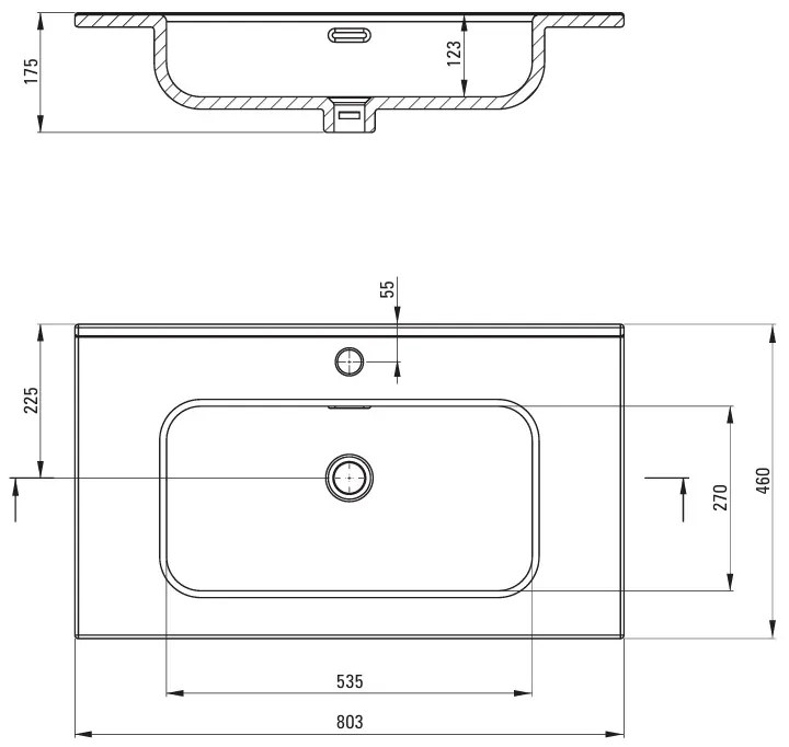 Deante Tubo, keramické umyvadlo na zapuštění 803x460x175 cm, bílá lesklá, DEA-CTU_6U8W