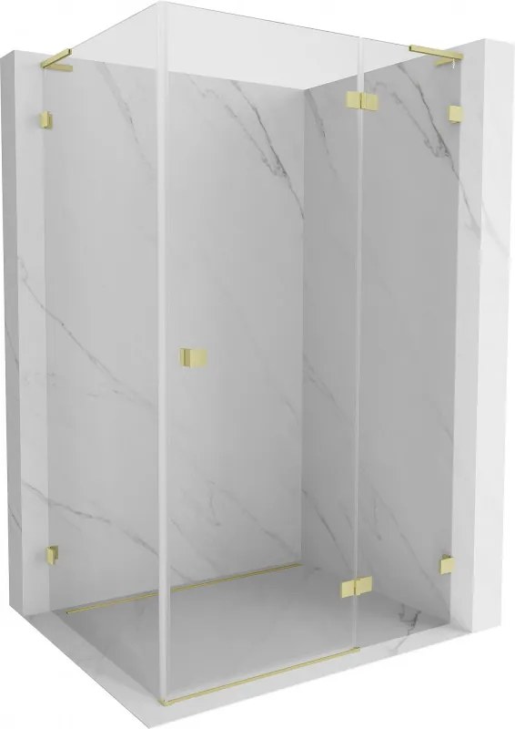 Mexen Lunar L, výklopný sprchový kout pravý 80 x 90 cm, 8mm čiré sklo, zlatý matný profil, 834L-080-090-55-00-P